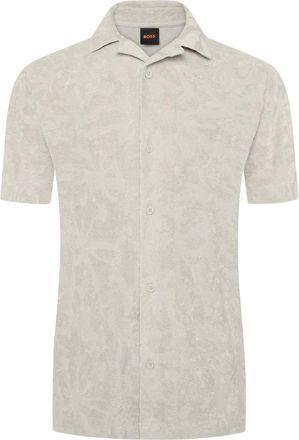 HUGO BOSS Kurzarmhemd mit floraler Struktur und Resort-Kragen in