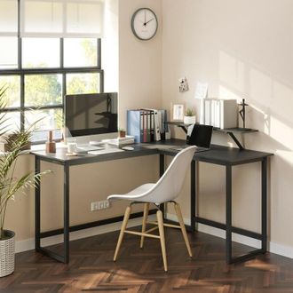 Vasagle Bureau en forme de L, Table dangle avec support d&eacute;cran, pour &eacute;tudier, jouer, travailler, gain despace, pieds r&eacute;glables, cadre m&eacute;tallique