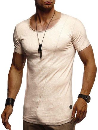 LEIF NELSON T-Shirt Herren Sommer Rundhals-Ausschnitt 100% Baumwolle (Beige, Größe S) Herren-T-Shirt Rundkragen, Basic Männer Kurzarm