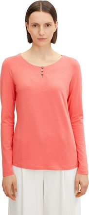 Tom Tailor Damen Basic Langarmshirt mit K&ouml;pfen 1033698, 12230 - Smooth Papaya Red, 3XL
