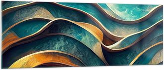 Arttor Panorama Bilder auf Glas Wellen Abstraktion Dreidimensional Glasbild 140x50cm Wandbilder Dekoration Wohnzimmer Schlafzimmer Küche Groß XXL Wanddeko Wa