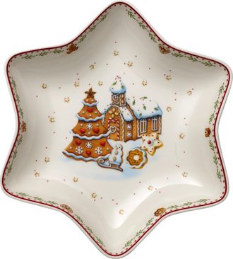 Villeroy & Boch Winter Bakery Delight Sternschale mittel, Lebkuchendorf, Schale für Plätzchen, Premium Porzellan, rot, bunt, 24,5 cm