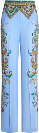 Etro Femme, Pantalons, Bleu, Taille: 38 FR Pantalon en Soie avec Imprim&eacute; Plac&eacute;