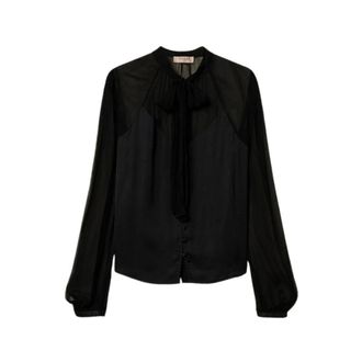 Twinset Femme, Blouses et Chemises, Noir, Taille: 42 FR Camicia in raso e chiffon