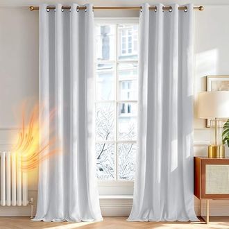 Deconovo Rideaux Occultants, Rideaux au Touche Velours Hollandais, avec OEillets, Isolation Thermique, 140x229 CM (Largeur x Hauteur), Blanc, 2 Pi&egrave;ces