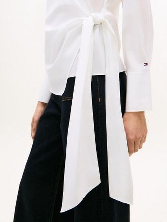 Tommy Hilfiger Langarmbluse POPLIN KNOT BLOUSE WITH LS mit Wickeloptik