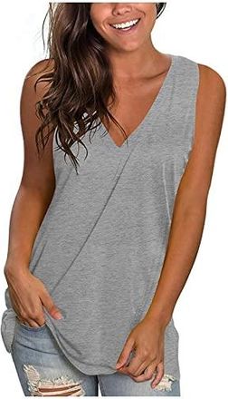 Generic RLEHJN D&eacute;bardeur Long Femme Pas Cher Camisole sans Manche Col en V Tank Top Couleur Unie Casual Ample Gilet D&eacute;contract&eacute; Sport Jogging Respirant Plage 