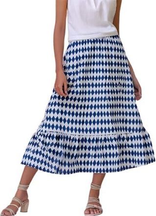 Generic Robe longue pliss&eacute;e style boh&egrave;me 2026 pour femme - Taille haute - &Eacute;lastique - Pour l&eacute;t&eacute;, la plage, bleu, XL