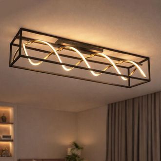 Fischer Leuchten Plafonnier LED &agrave; intensit&eacute; variable par t&eacute;l&eacute;commande Lampe de salon plafonnier noir or, 40W 4700lm blanc chaud - blanc froid, LxlxH 90 x 20 x 25 cm