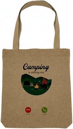 Fabulous Sac Shopping Tote Bag Aspect Lin - Camping Is Calling Me Outdoor Adventure - Sac de Courses Toile Epaisse 360g Beige Naturel Cabas Port&eacute; Epaule Solide