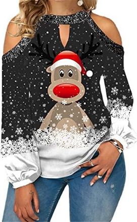 Onsoyours Chemisier Femme Chic Élégant Chemise De Noël à Manches Longues Automne Hiver Sexy Haut à épaules Dénudées Mode Lâche Pull Blouse Tops Décontracté A No