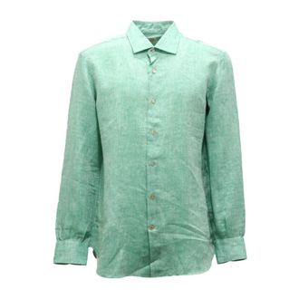 Mazzarelli B114W/8 4004/1 Slim Leinenhemd - - Shirts - Herren - Gr&uuml;n - L