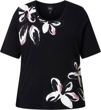 Ulla Popken T-Shirt T-Shirt Bl&uuml;ten Ziersteine Rundhals Halbarm