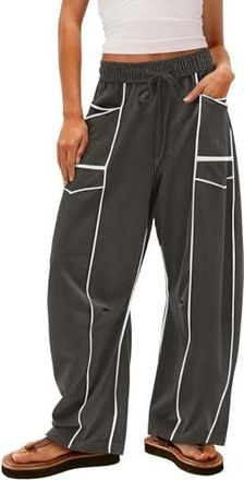 Generic Pantalon tonneau, pantalon de surv&ecirc;tement ample avec cordon de serrage pour l&eacute;t&eacute;, pantalon de plage d&eacute;contract&eacute;, gris fonc&eacute;, XXL