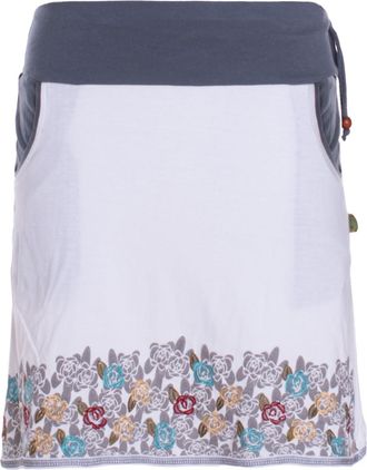 vishes Alternative Bekleidung - Damen Mini-Rock 100% Baumwolle Blumen-Muster extra breiter Bund mit Kordel-Zug und Taschen mit Stickerei wei&szlig; 40