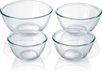 Arendo R&uuml;hrsch&uuml;sseln aus Glas mit Deckel - Glassch&uuml;ssel 4er Set - 700ml + 1100ml + 2700ml + 4400ml - R&uuml;hrsch&uuml;sseln klein bis gro&szlig; - Borosilikatglas - Salatsc