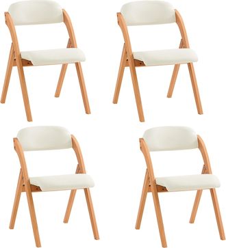 SoBuy Klappstuhl Holz gepolstert 4er Set - Ergonomischer K&uuml;chenstuhl & Esszimmerstuhl, Faltbar & Platzsparend, Fertig Montiert, F&uuml;r K&uuml;che, Balkon, B&uuml;ro, Wei