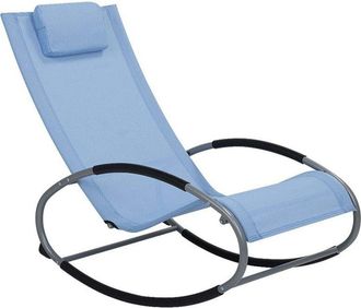 Beliani Chaise de Jardin Transat &agrave; Bascule en Textile Bleu et Acier Argent&eacute; Mati&egrave;res R&eacute;sistantes et Durables et Design Moderne Tr&egrave;s Confortable Beliani