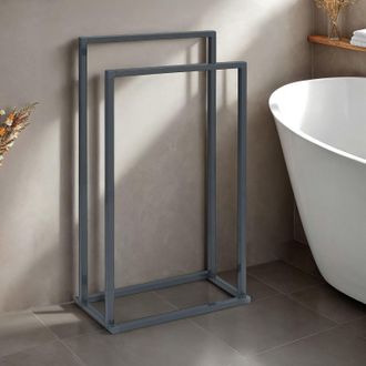 IDIMEX Handtuchhalter MAILO mit 2 Stangen, Grau - Handtuchständer aus Metall, Badetuchhalter freistehend und platzsparend, ohne Bohren, modern