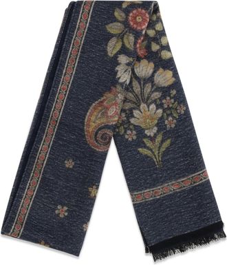 Kiton Printed Silk Scarf - Navy