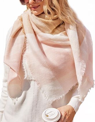 Lantch Damen Schal Kariert &uuml;bergro&szlig;er Quadratisch Deckenschal Herbstschal Winterschal Karo Tartan Streifen Plaid Muster XXL Oversized Fransen Poncho (Stil 3)