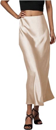 Generic Rock Damen Satin Sommerrock Leichte Lang R&ouml;cke Elegant Midirock R&uuml;schen Bequeme Damenrock Atmungsaktive Sommer Rock Leicht Kn&ouml;chellanger Skirt Mode Fr