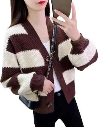 Generic Cardigan ray&eacute; en crochet pour femme - Esth&eacute;tique - L&eacute;ger - Pour le travail - Chic, Pull Rouge Fonc&eacute;, Taille XL