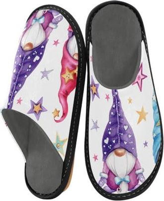 HMZXZ Pantoufles de Noël pour homme et femme, motif nains magiques aquarelle, chaussettes dintérieur, chaussures de chambre à coucher, voyage, multicolore, 