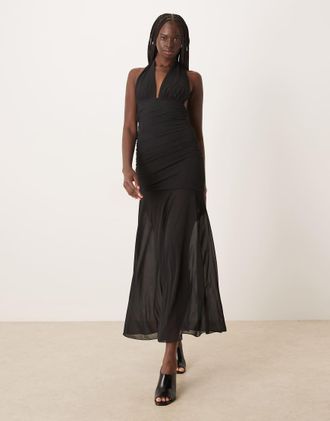 Gina Tricot Gina Tricot - Neckholder-Maxikleid in Schwarz mit tiefer Taille