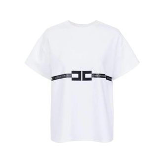 Elisabetta Franchi Heavy Cotton Jersey T-Shirt mit Logo - - Tops - Damen - Wei&szlig; - S