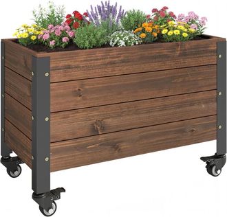OUTSUNNY Jardini&egrave;re sur&eacute;lev&eacute;e - Outsunny - roues - doublure et trou de drainage - bois massif - 60 x 30 x 41 cm - bois naturel
