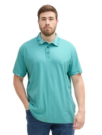 Tom Tailor Herren Plussize Basic Poloshirt mit gemustertem Kragen, meadow teal, 3XL