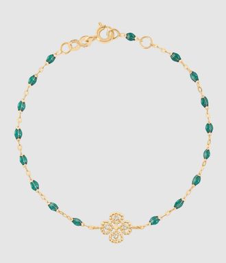 Gigi Clozeau Bracelet Lucky Tr&egrave;fle Diamants R&eacute;sine Or Jaune