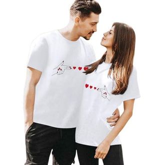 Generic T-shirt &agrave; manches courtes et col rond imprim&eacute; pour femme 2026 Saint-Valentin, blanc, XXL