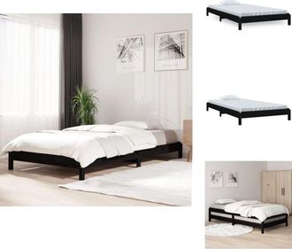 vidaXL Stapelbett Schwarz 90x200 cm Massivholz Kiefer - Holzbett - Kiefernholzbett - Stapelbett - G&auml;stebett - Minimalistisches Bett