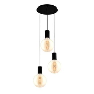 Eglo Pendelleuchte Pozueta, 3 flammige H&auml;ngelampe Vintage, Industrial, H&auml;ngeleuchte aus Stahl in Schwarz, Esstischlampe, Wohnzimmerlampe h&auml;ngend mit E27 Fa