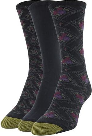 Gold Toe GOLDTOE Castaway Crew Lot de 3 paires de chaussettes pour femme, noir, Shoe Size: 6-9