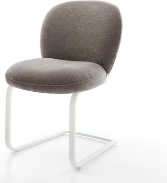 DELIFE Freischwinger Nube-Flex Strukturstoff Soft Taupe Freischwinger flach Wei&szlig; Taschenfederkern, Esszimmerst&uuml;hle