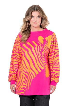Miamoda Damen große Größen Übergrößen Plus Size Sweatshirt, A-Linie, Zebra-Muster, weiter Langarm neon Berry 50 837320586-50