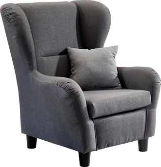 Lifestyle4Living Moderner Ohrensessel - Große Auswahl an Stoffen und Farben - Gemütlicher Designer-Sessel im eleganten Landhaus-Stil, Grau