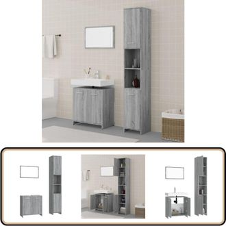 vidaXL 3-tlg. Badmöbel-Set Grau Sonoma Holzwerkstoff - Badmöbel Set - Holzwerkstoff - Badezimmermöbel - Grau Sonoma - Spiegelschrank