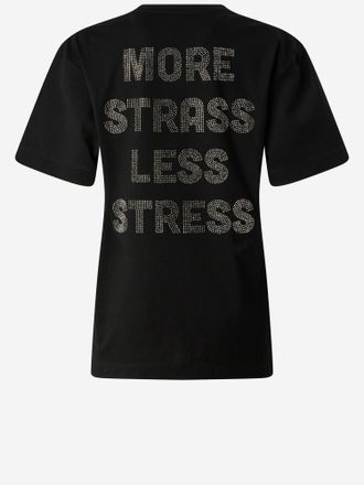 Pinko Womens Cotton T-Shirt More Strass Less Stress Black T-Shirts & Jerseys