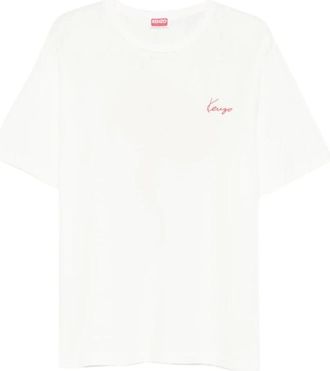 Kenzo Homme, Tops, Blanc, Taille: 2XL Archive Rose Embroidered Outlined T-shirt