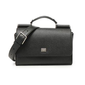 Dolce & Gabbana Schwarze Lederhandtasche mit Logoplatte - - Bags - Herren - Schwarzk - ONE SIZE