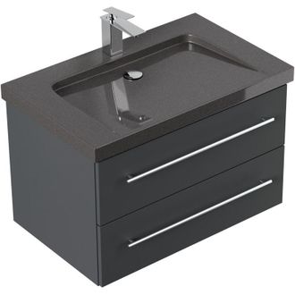 Magnolia Home Badm&ouml;bel Granit India Black Damo 75 cm 1 Hahnloch SoftClose grafit