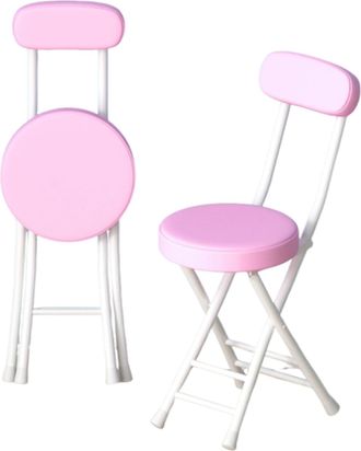 Generic 2 Stück Klapphocker, Tragbarer Faltbarer Barhockerstuhl mit Runder Gepolsterter Rückenlehne und Fußstütze, für die Frühstücksküche(Pink)