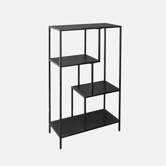 Sweeek Etag&egrave;re biblioth&egrave;que Noir en m&eacute;tal Noir asym&eacute;trique 4 Niveaux Industrielle L 69 x P 33 x H 113.5cm