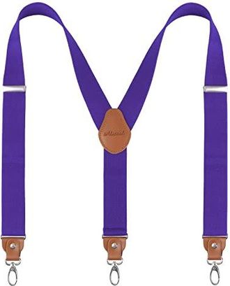 Alizeal Bretelles en forme de Y pour homme de 3,5 cm de large avec 3 crochets pivotants, articulations en cuir, bretelles r&eacute;glables robustes, violet fonc&eacute;, ta