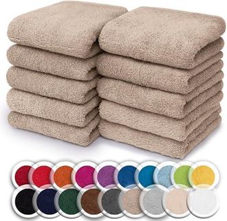 NatureMark 10er-Set Frottee-Waschlappen für Gesicht und Hände - 100% Baumwolle, weich und saugfähig - 30×30 cm, Sand/Beige