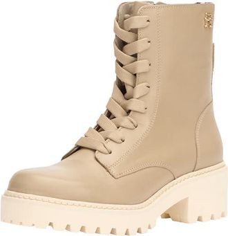 Tommy Hilfiger Bottes Mi-Mollet Femme Chic Mid Heel Leather Lace-Up à Talon, Beige (Beige), 36